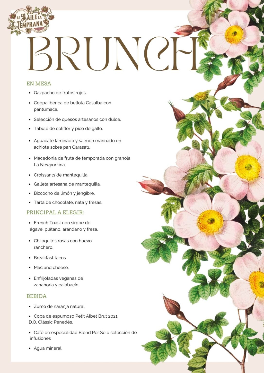 Menú Nuevo Brunch – Al Baile la Temprana